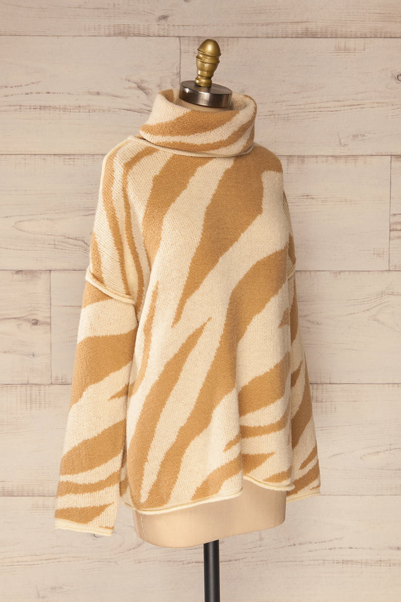 Athena Camel Zebra Print Turtleneck Sweater | La petite garçonne