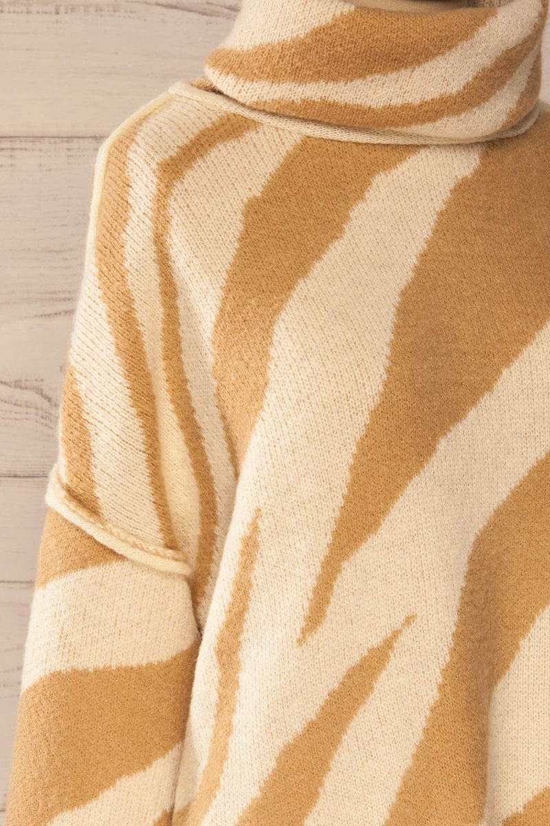 Athena Camel Zebra Print Turtleneck Sweater | La petite garçonne