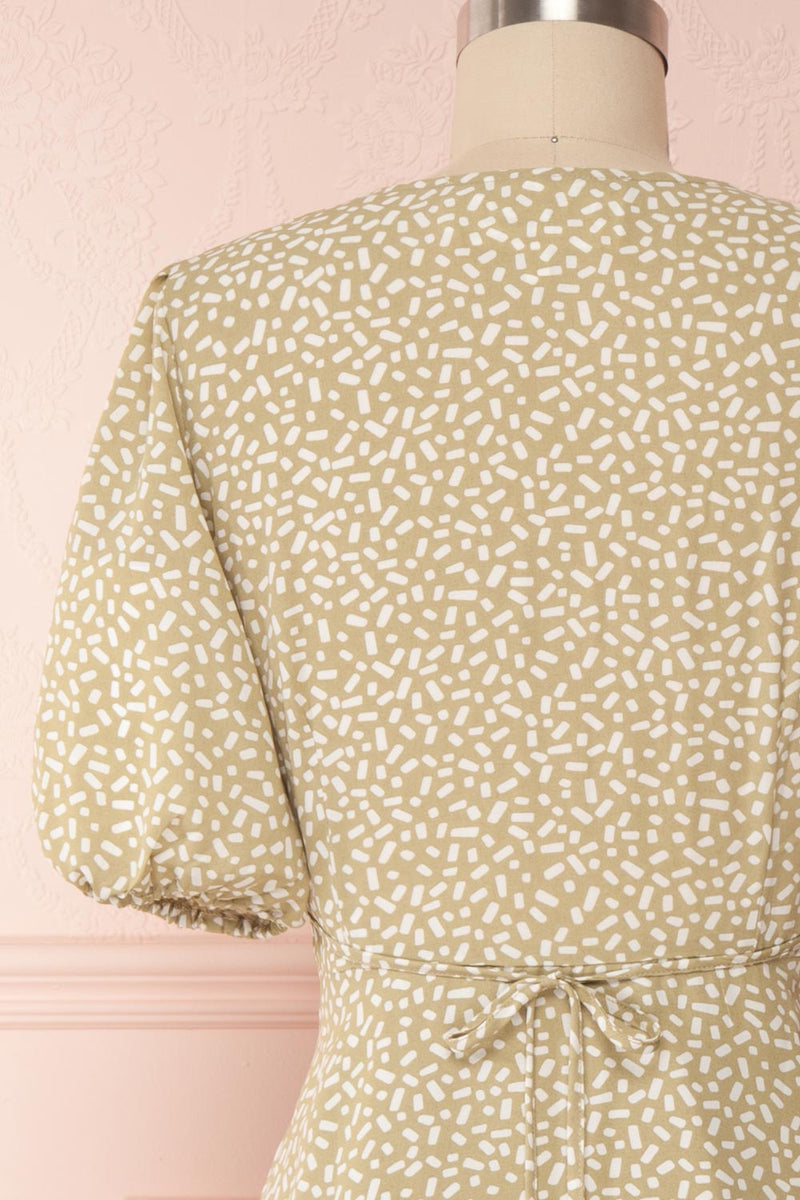 Audesse Green Patterned Puffy Sleeve Midi Dress | Boutique 1861