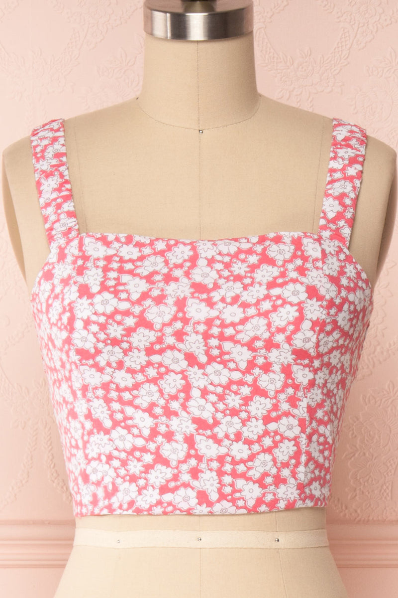 Bahuli Pink & White Floral Crop Top | Boutique 1861