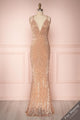 Barabal Rosegold Sequin V Neck Open Back Mermaid Gown | Boutique 1861