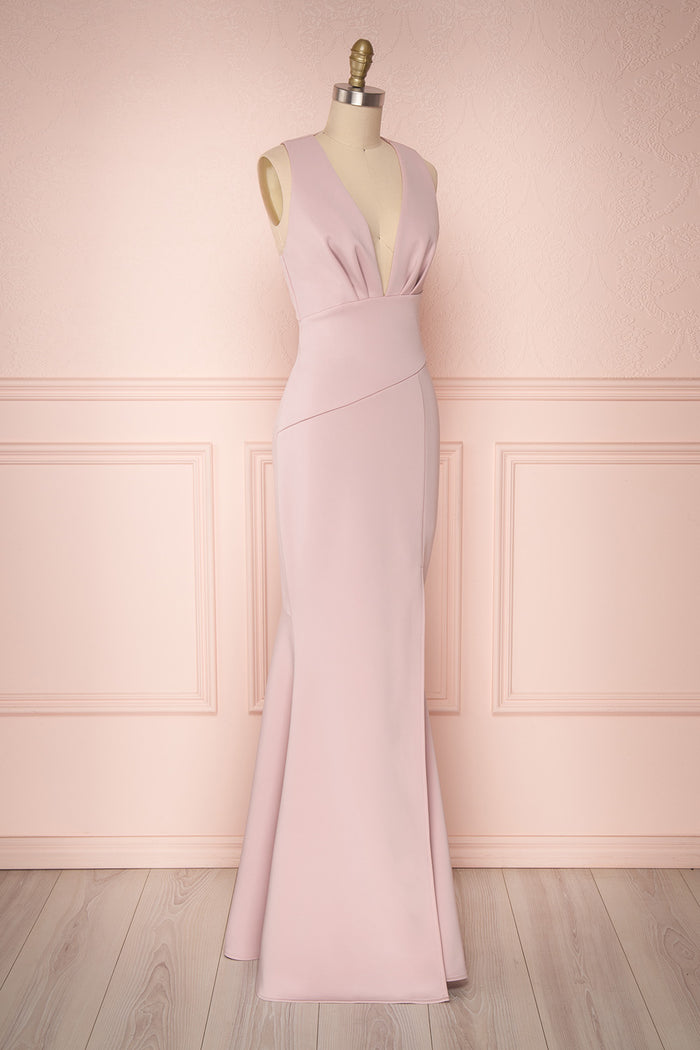 Camila Mauve Plunging Neckline Mermaid Gown | Boudoir 1861