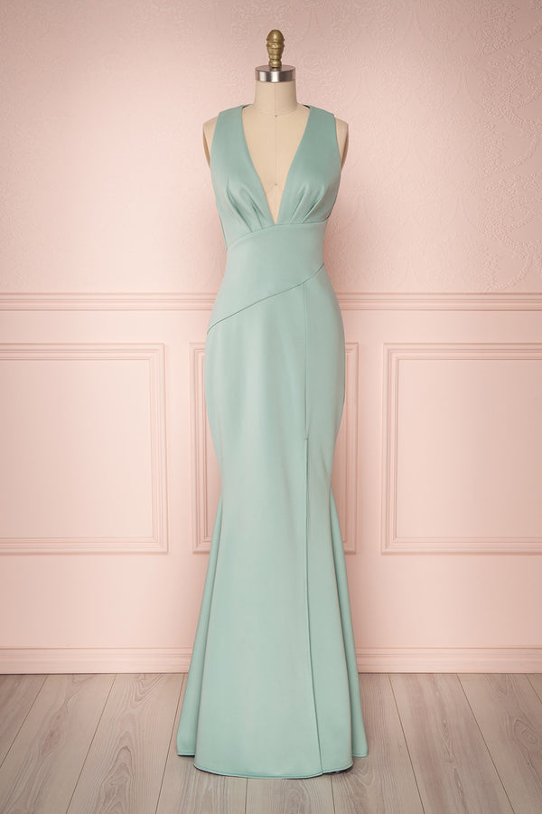 Camila Sage Plunging Neckline Mermaid Gown | Boudoir 1861