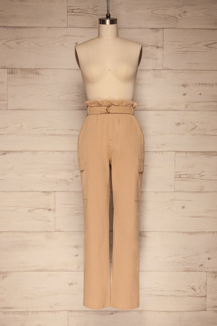 Canelos Beige Cargo Pants with Belt | La petite garçonne