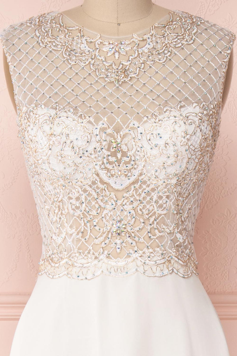 Chasya Ivory & Gold Embroidered A-Line Bridal Dress | Boutique 1861