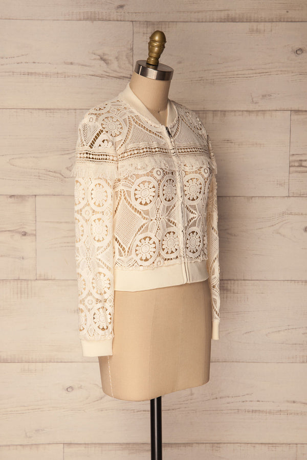 Clemance Cream Openwork Lace Bomber Jacket | La Petite Garçonne