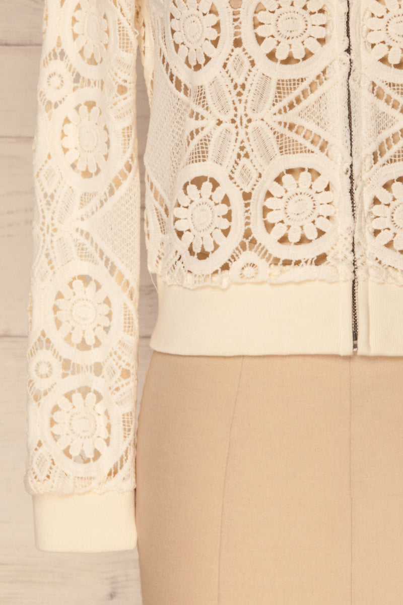 Clemance Cream Openwork Lace Bomber Jacket | La Petite Garçonne