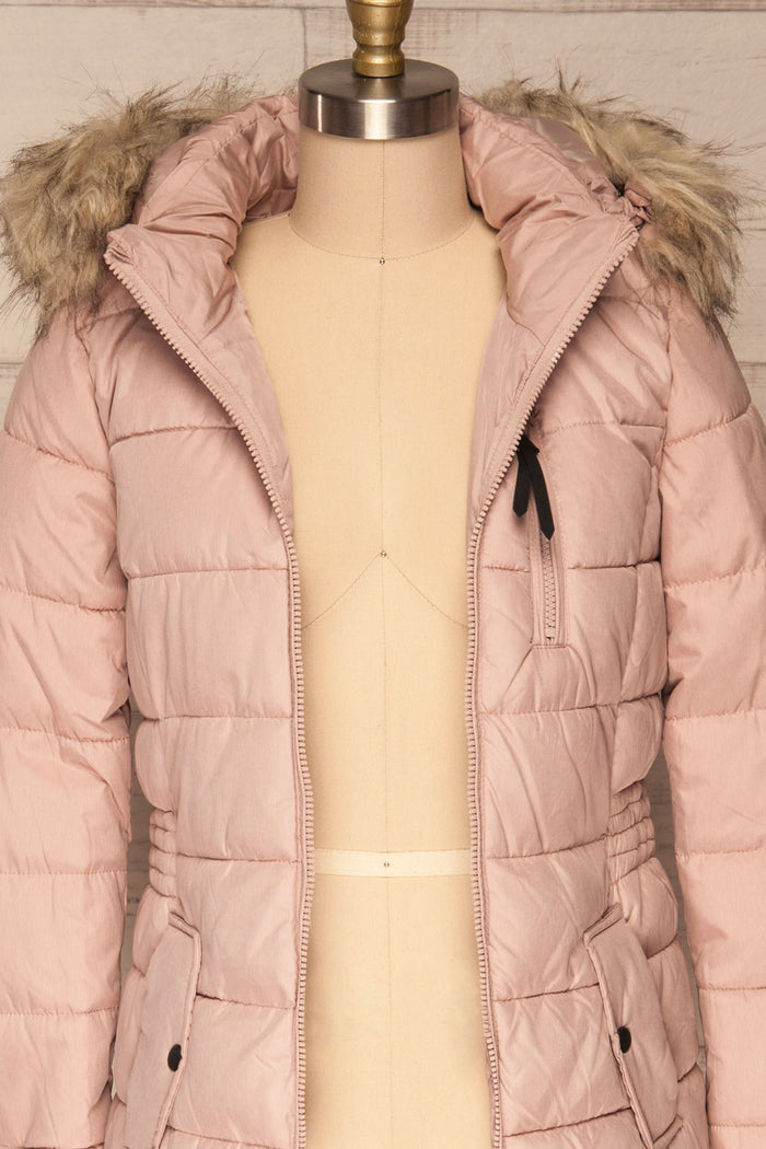 Dumfries Light Pink Parka Coat with Faux Fur Hood | La Petite Garçonne