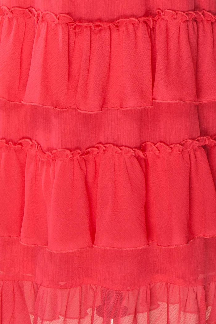 Gova Red Layered Ruffles Festive Midi Skirt | Boutique 1861