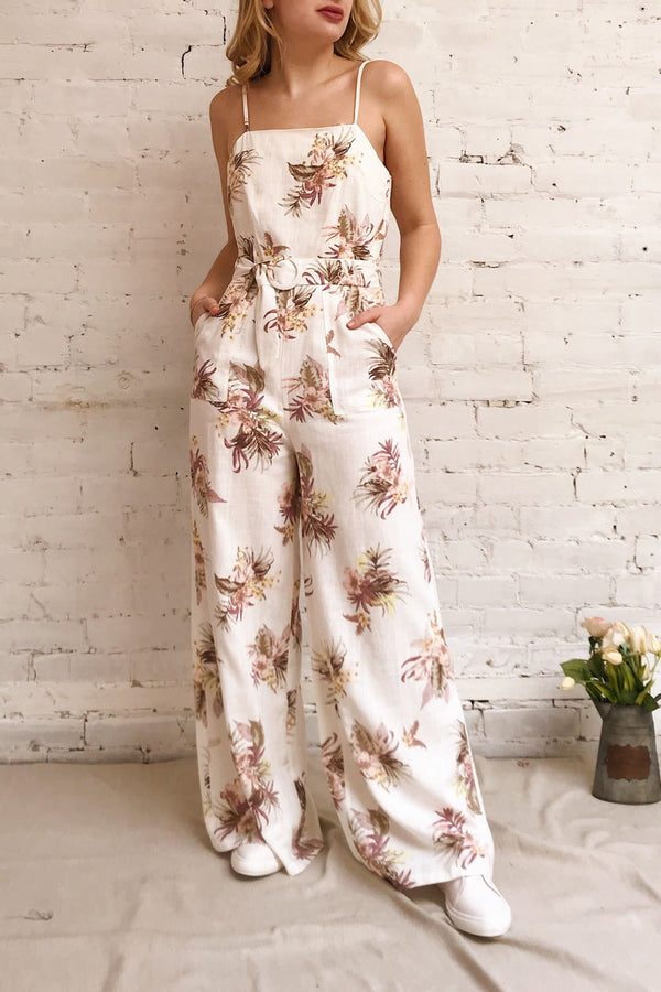 Jagienka White Floral Wide Leg Jumpsuit | La petite garçonne