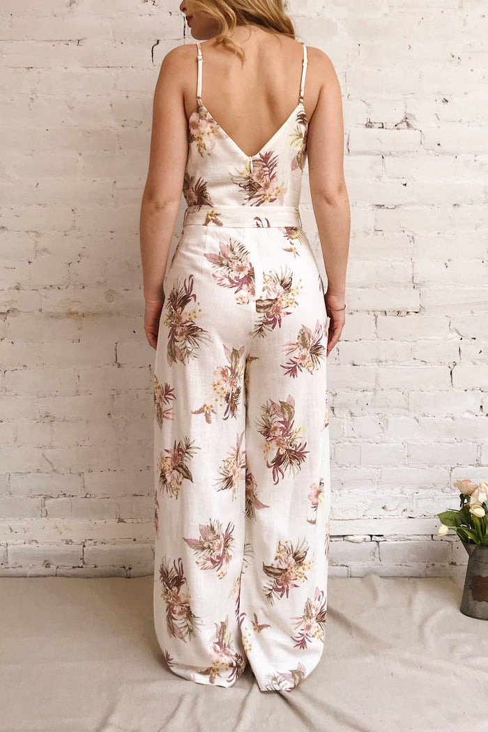 Jagienka White Floral Wide Leg Jumpsuit | La petite garçonne