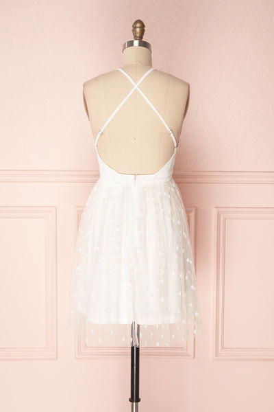 Lenore White Plunging Neckline Patterned Tulle Dress | Boudoir 1861