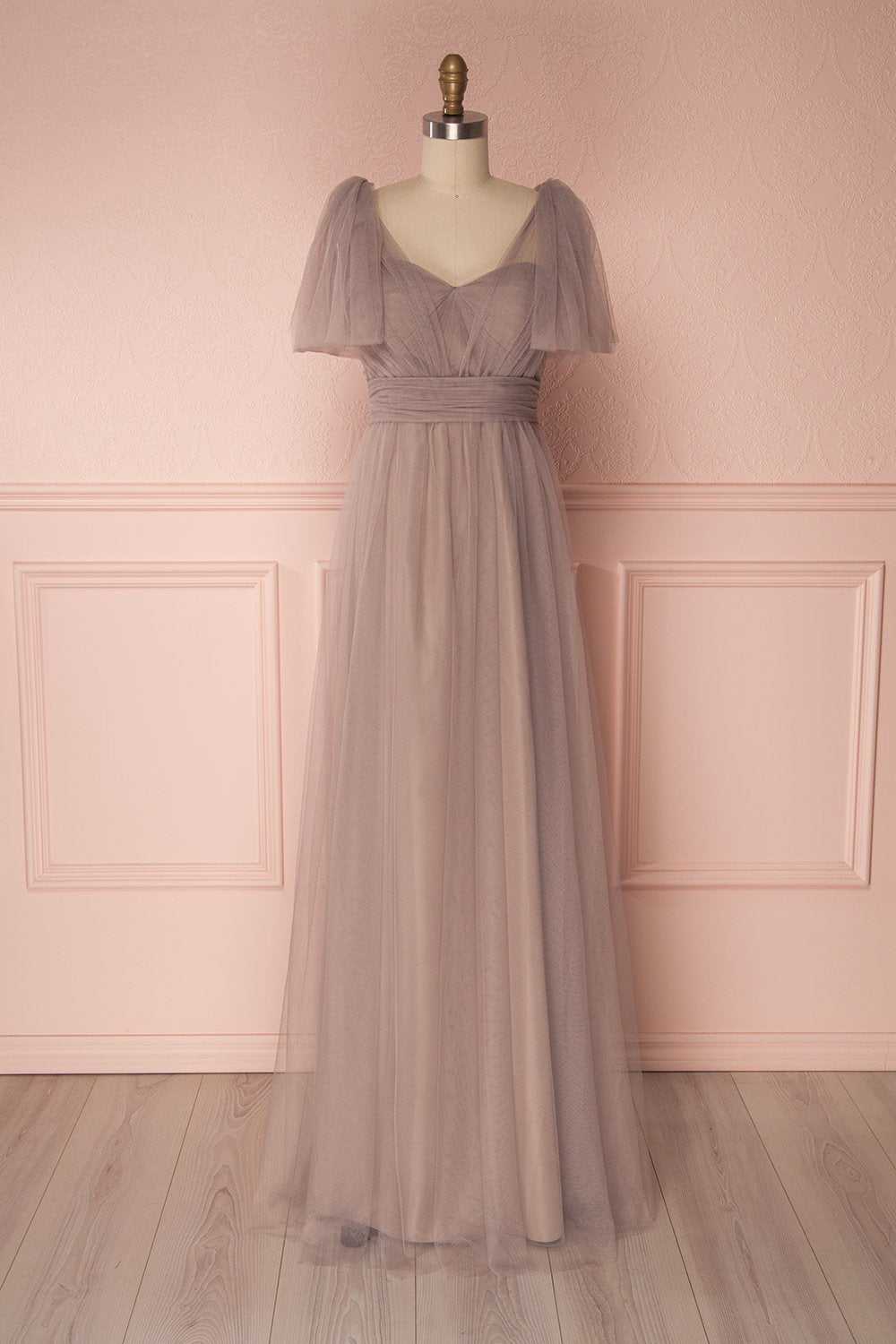 Linaya Sand Taupe Draped Bustier Empire Gown | Boudoir 1861