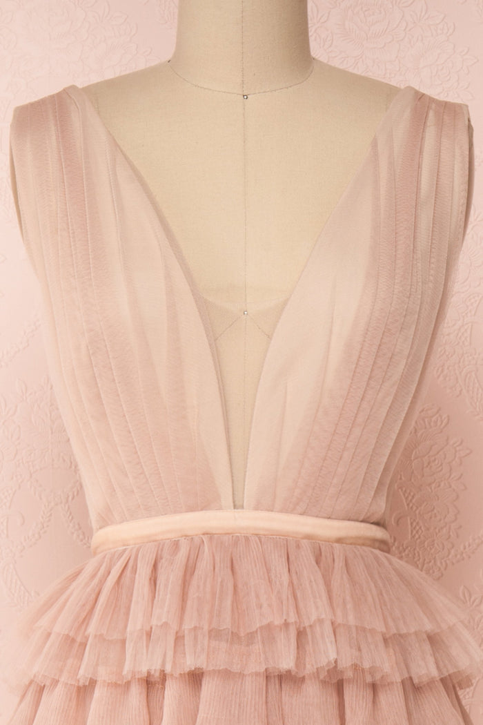 Marisol Blush Mesh Gown w/ Layered Ruffle Skirt | Boutique 1861
