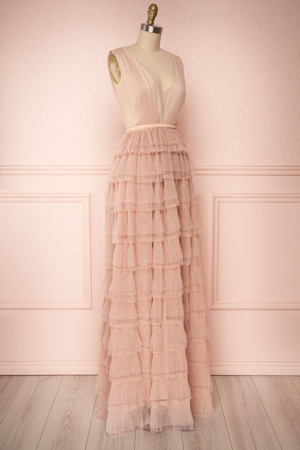 Marisol Blush Mesh Gown w/ Layered Ruffle Skirt | Boutique 1861