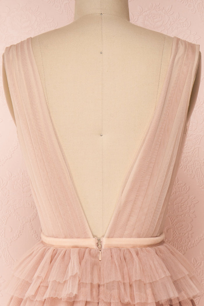 Marisol Blush Mesh Gown w/ Layered Ruffle Skirt | Boutique 1861