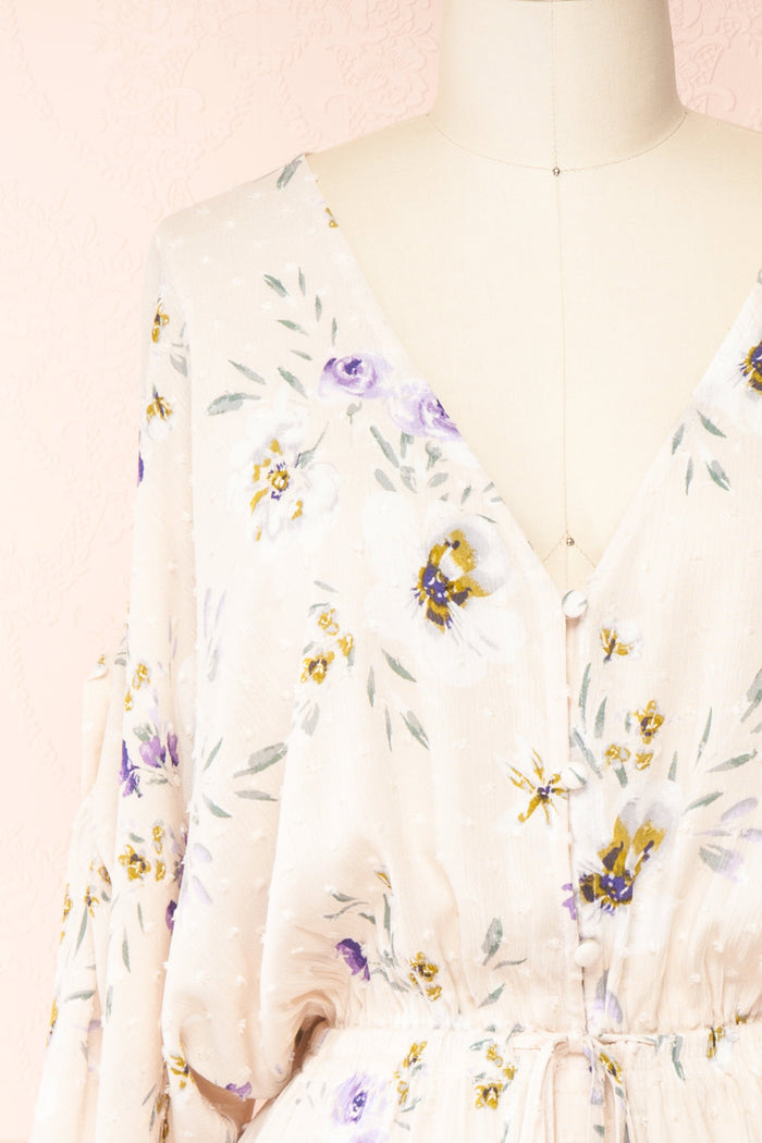 Mercy White Floral V-Neck Buttoned Romper | Boutique 1861