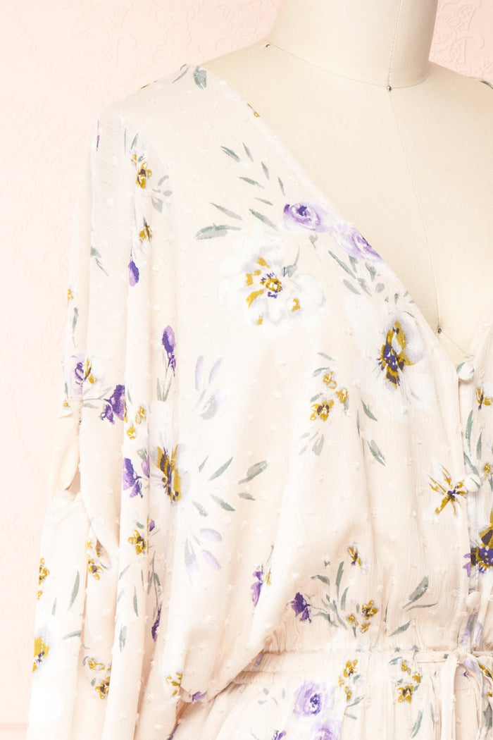 Mercy White Floral V-Neck Buttoned Romper | Boutique 1861