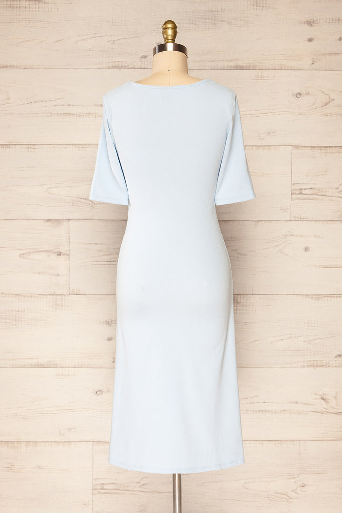 Monza Blue Fitted Square Neck Midi Dress | La petite garçonne