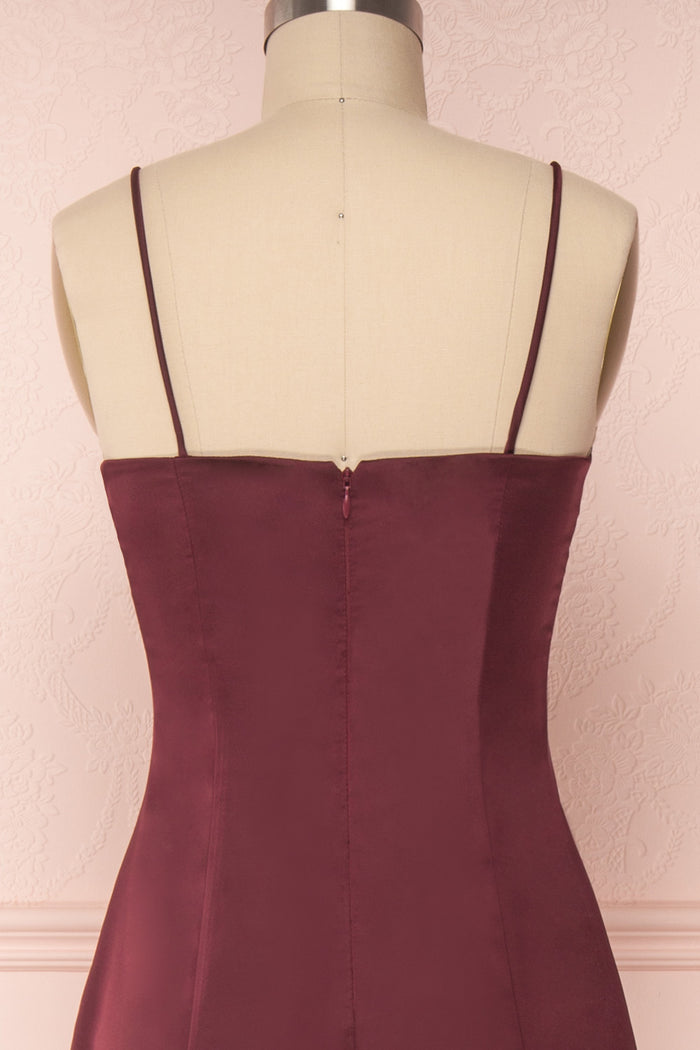Naomie Burgundy Silky Mermaid Gown with Slit | Boudoir 1861