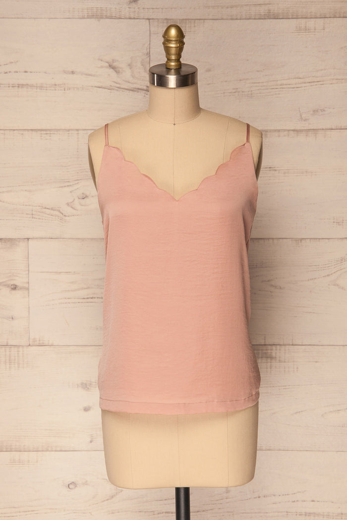 Revel Pink Silky Scalloped Camisole | La Petite Garçonne