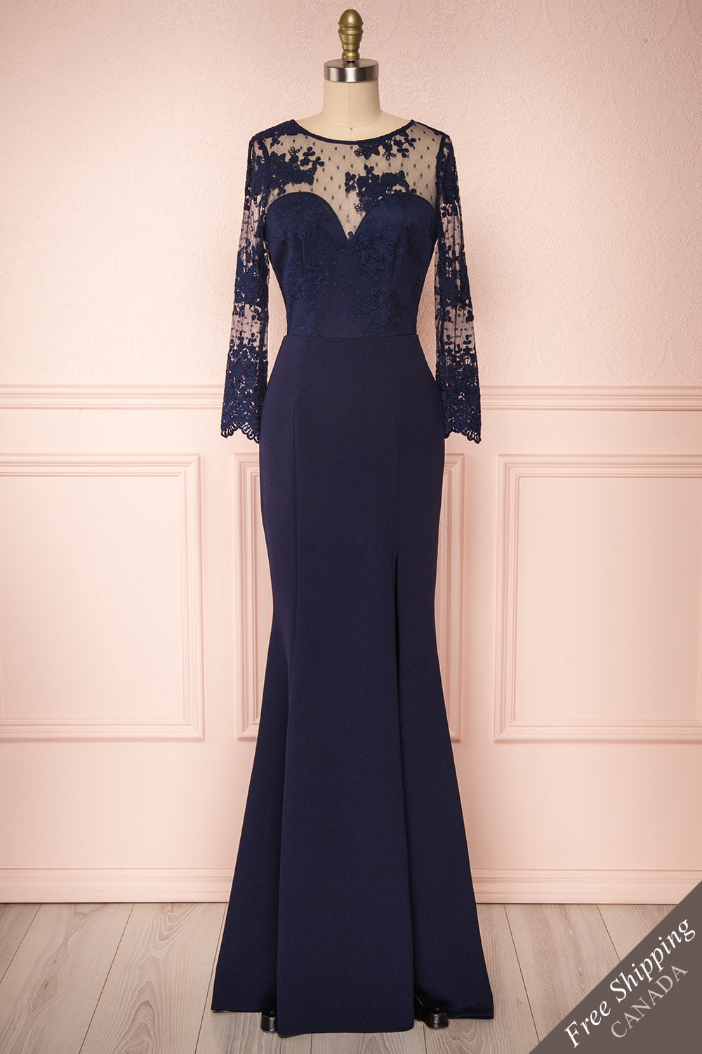 Shimi Navy Blue Floral Embroidered Prom Dress | Boudoir 1861