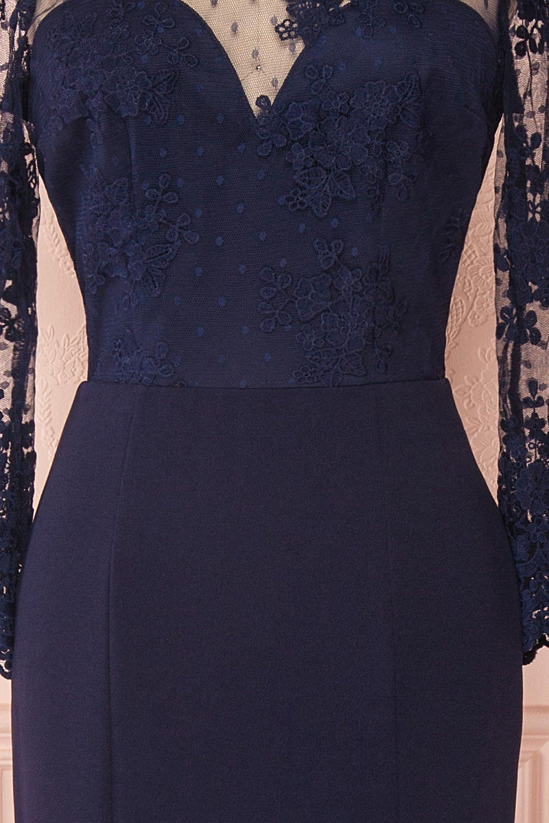 Shimi Navy Blue Floral Embroidered Prom Dress | Boudoir 1861