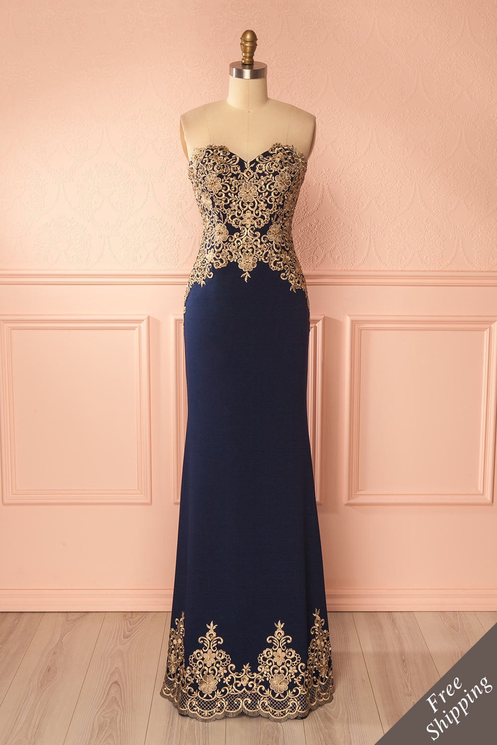Sidorela Navy Blue Gown with Golden Embroideries | Boutique 1861