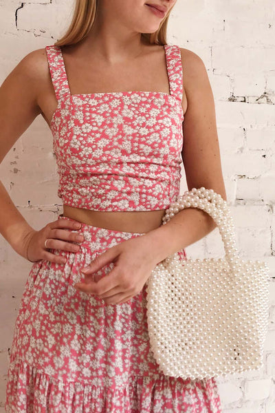 Bahuli Pink & White Floral Crop Top | Boutique 1861