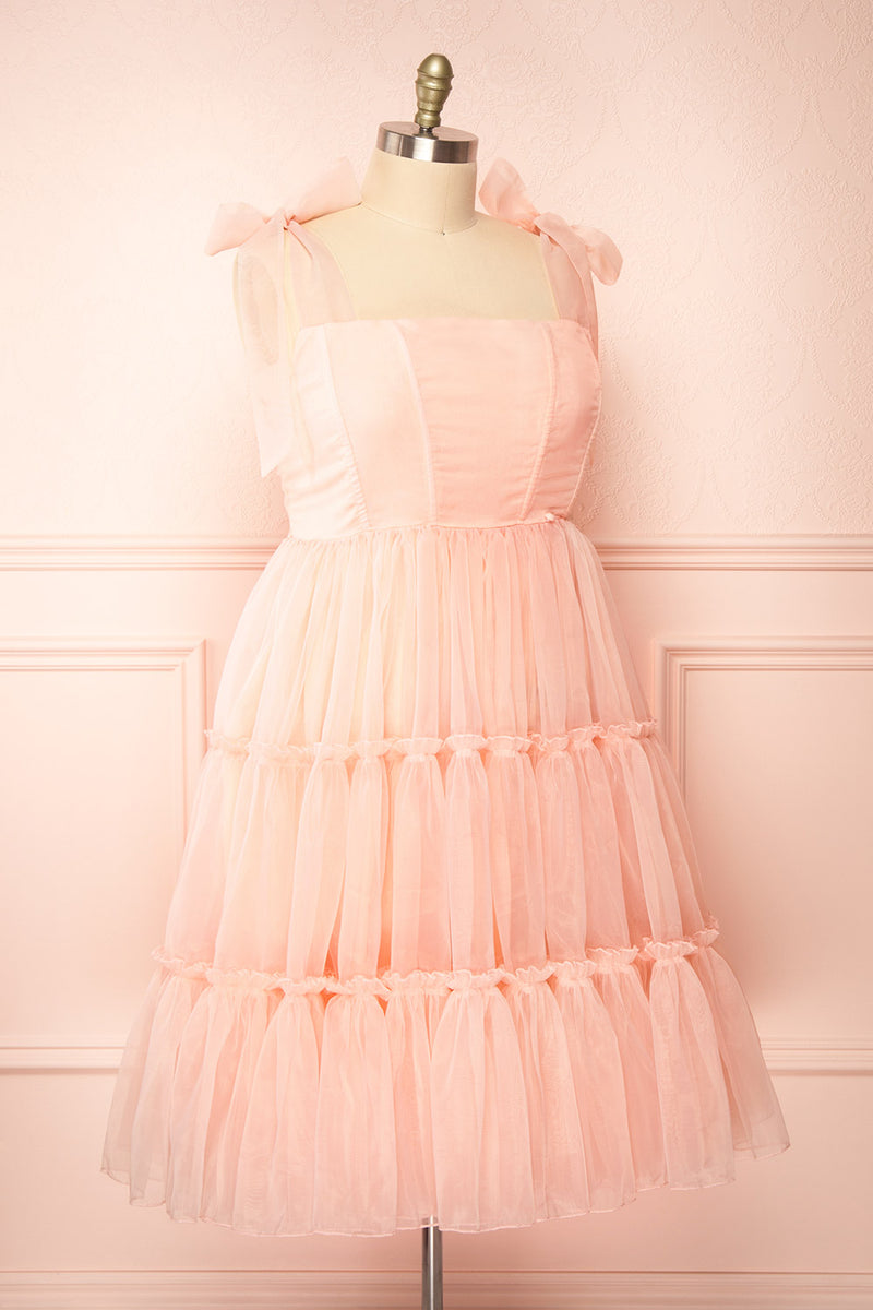 Abigail Tiered Pink Tulle Midi Dress | Boutique 1861