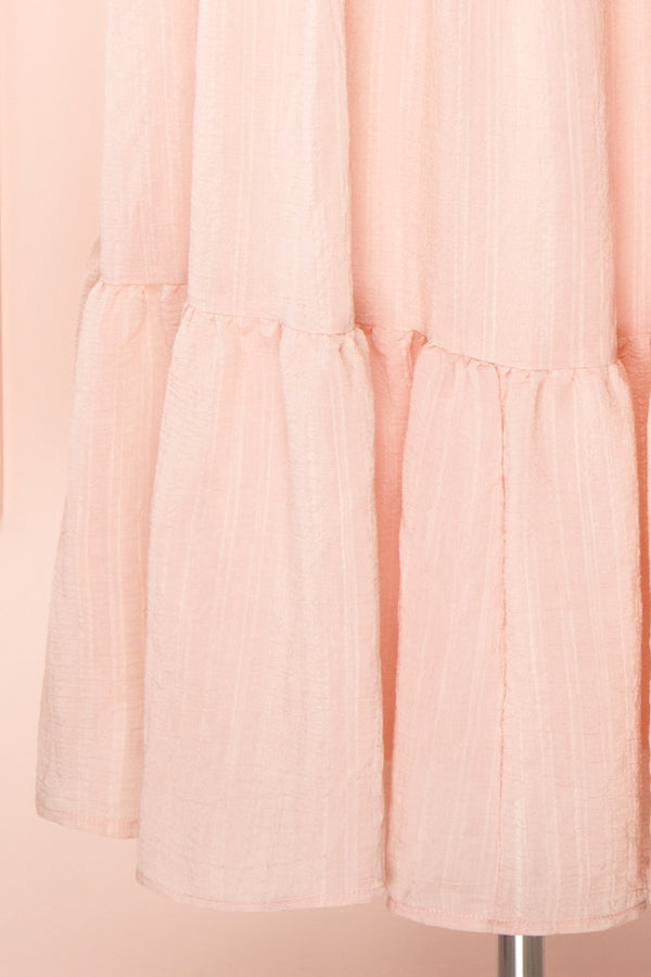 Abra Pink Tiered Midi Dress w/ Puffy Sleeves | Boutique 1861
