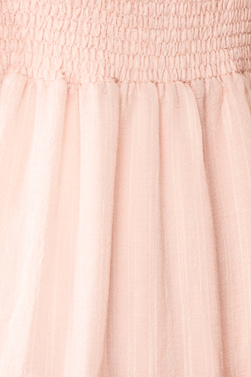 Abra Pink Tiered Midi Dress w/ Puffy Sleeves | Boutique 1861