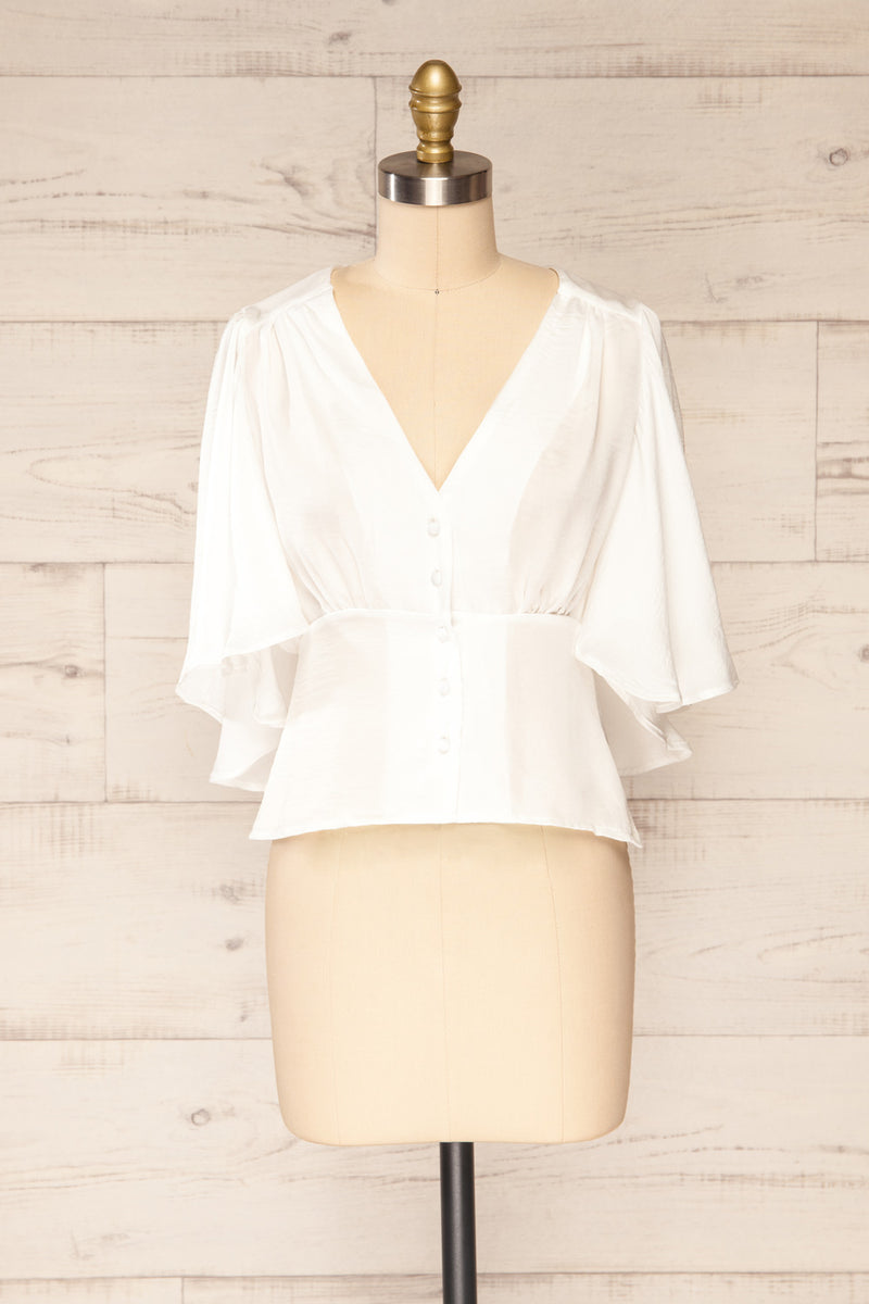 Abru White 3/4 Sleeve Cropped Blouse | La petite garçonne