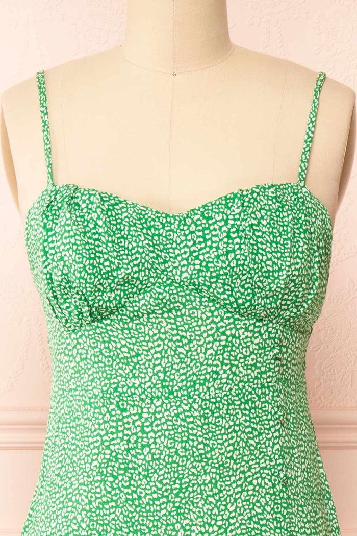 Aisai Patterned Green Midi Dress w/ Slit | Boutique 1861