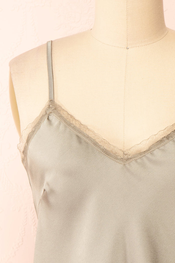 Alexa Green Satin Cami Top w/ Lace Trim | Boutique 1861