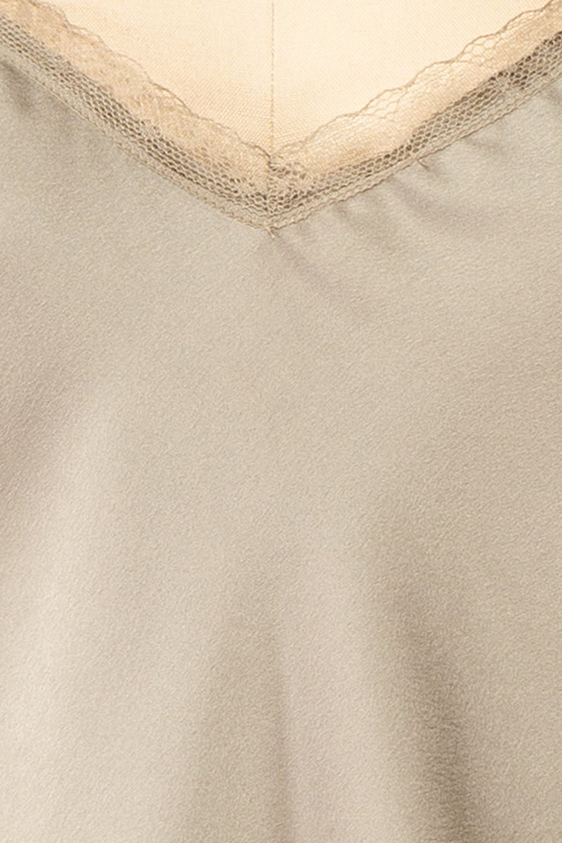 Alexa Green Satin Cami Top w/ Lace Trim | Boutique 1861