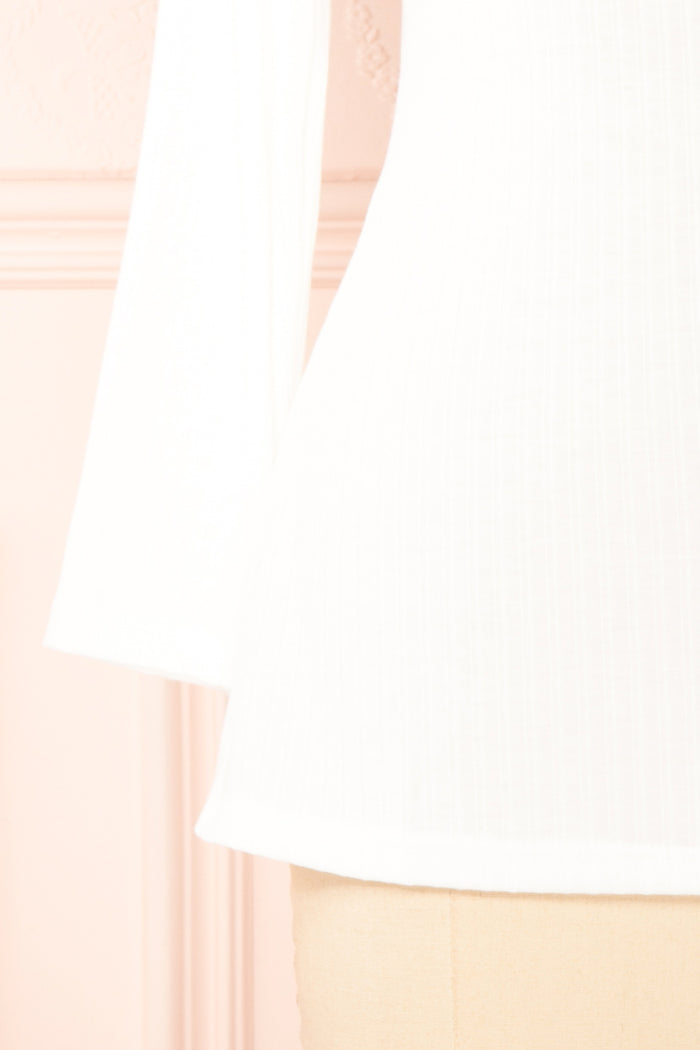 Alison Long Sleeve White Top w/ Ruffle Detail | Boutique 1861