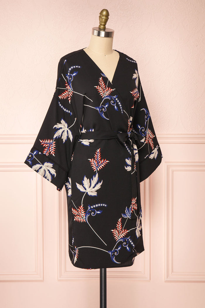 Apatity Black Floral Short Wrap Dress | Boutique 1861
