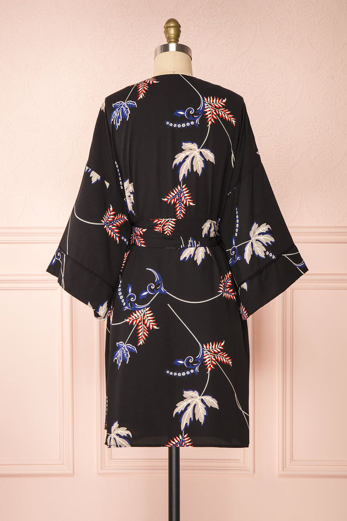 Apatity Black Floral Short Wrap Dress | Boutique 1861
