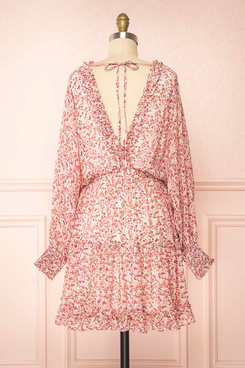 Artem Red Long Sleeve V-Neck Floral Dress | Boutique 1861