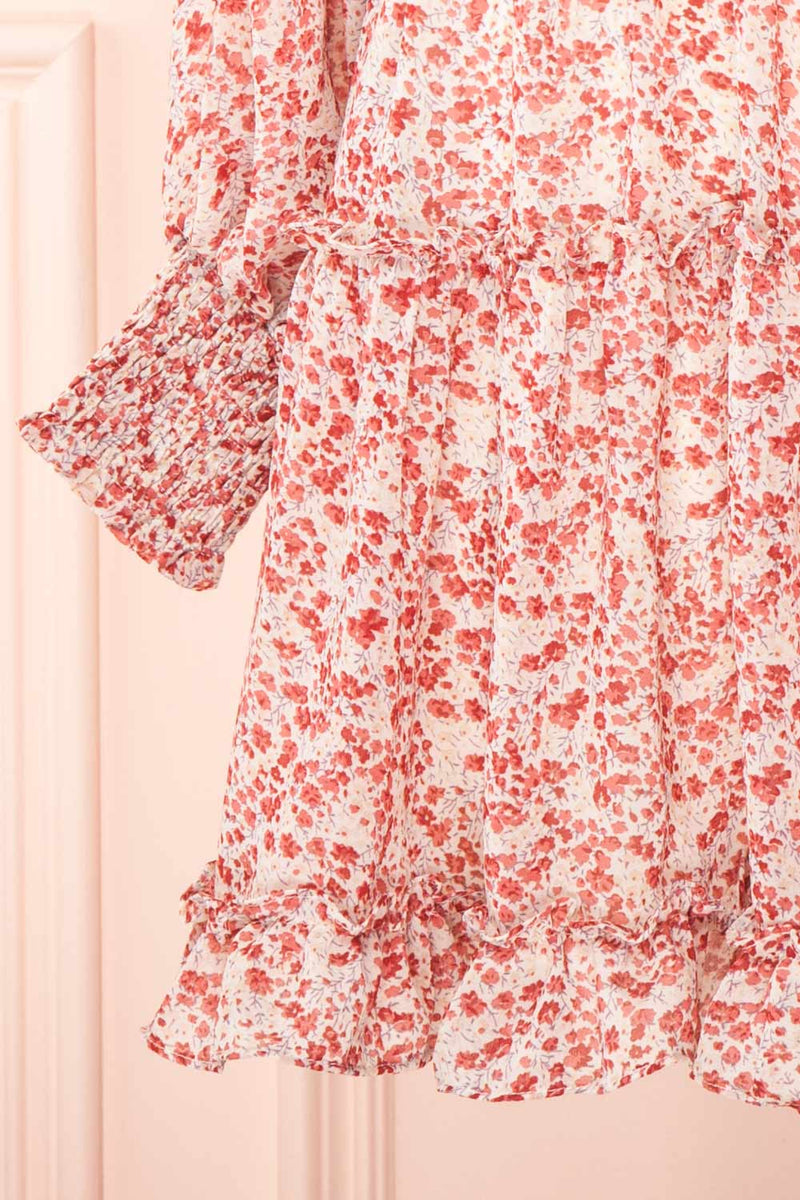 Artem Red Long Sleeve V-Neck Floral Dress | Boutique 1861