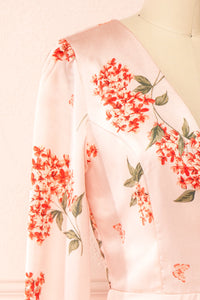 Astralle Long Sleeve Short Floral Satin Wrap Dress | Boutique 1861