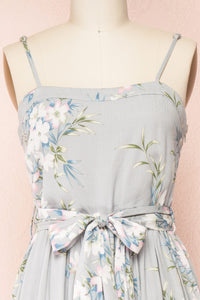 Baluke Grey Floral Belted Wide Leg Jumpsuit | Boutique 1861