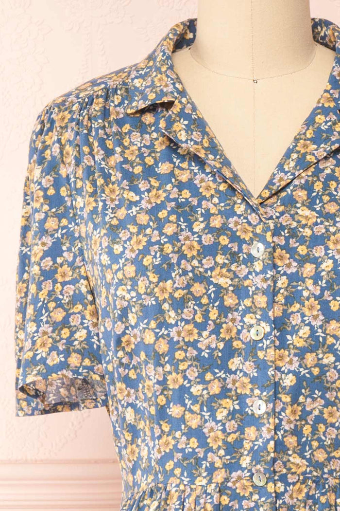 Bryttany Short Sleeve Floral Shirt Collar Midi Dress | Boutique 1861
