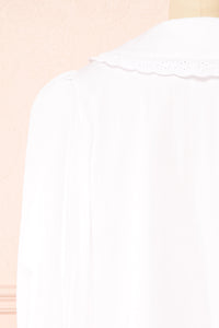 Cesile White Blouse w/ Embroidered Peter-Pan Collar | Boutique 1861