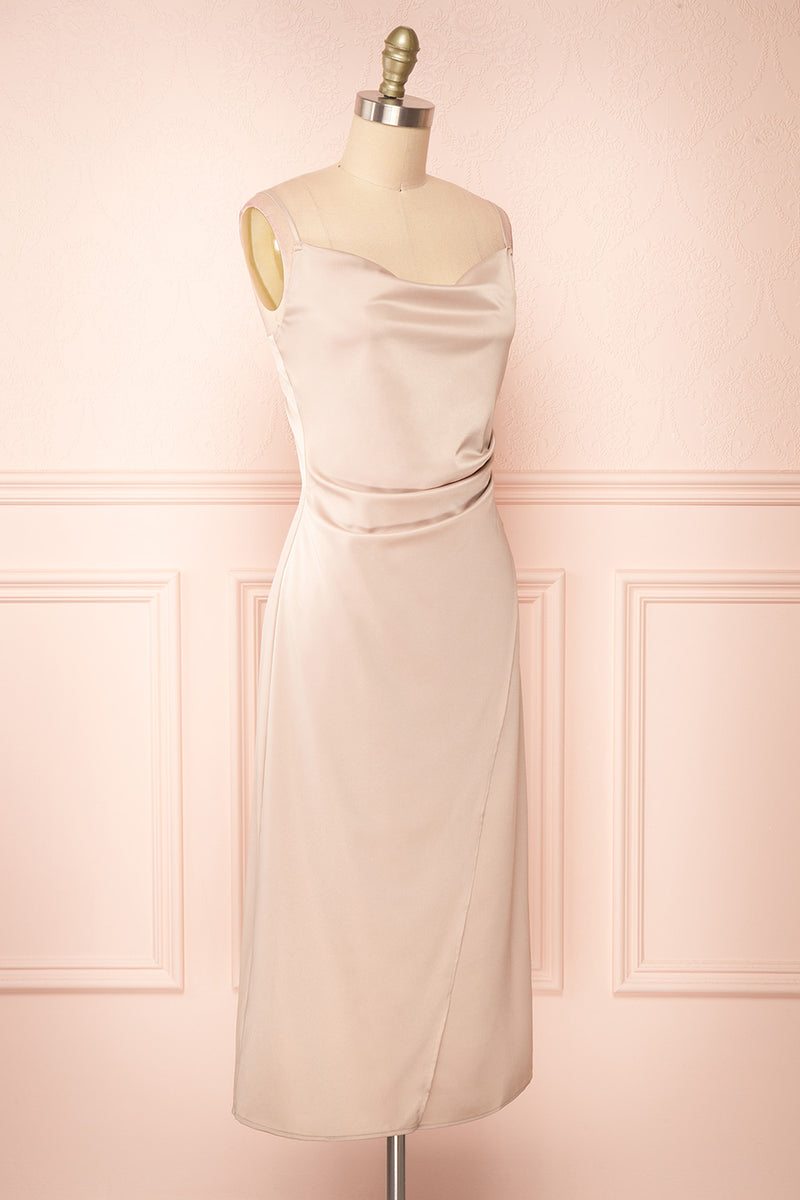 Chloe Champagne Silky Midi Slip Dress | Boutique 1861