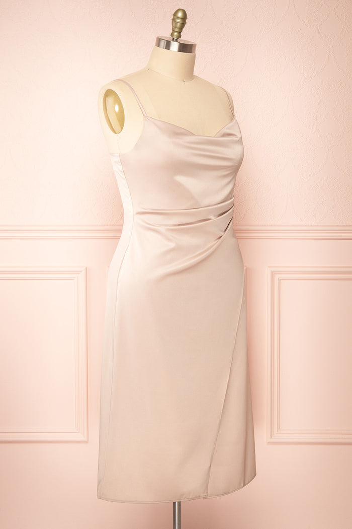 Chloe Champagne Silky Midi Slip Dress | Boutique 1861