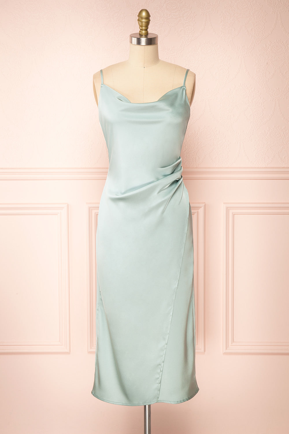 Chloe Mint Cowl Neck Silky Midi Slip Dress | Boutique 1861