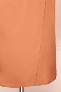 Chloe Rust Cowl Neck Silky Midi Slip Dress | Boutique 1861