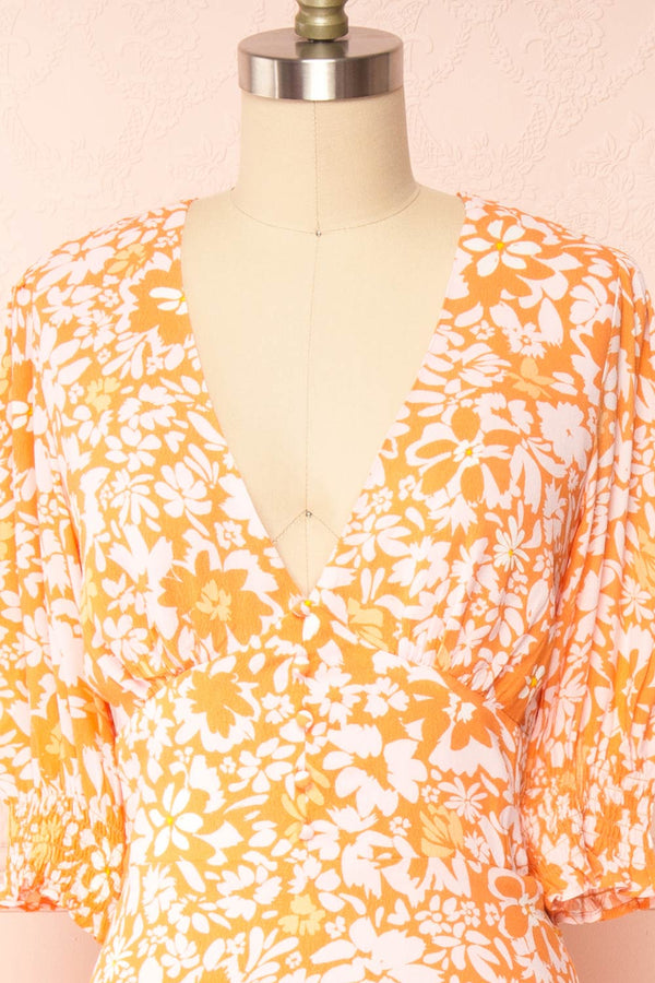 Colbie Short Chiffon Floral Dress w/ 3/4 Sleeves | Boutique 1861